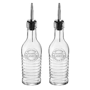 Bormioli Rocco Officina 1825 Olive Oil/Vinegar Glass Bottles Stainless Steel Pouring Spout 268 ml (Pack of 2)