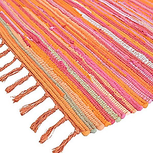 HomDSim 20" x 31" Cotton Handmade Reversible Chindi Rag Rugs,Multi Color Hand Woven Striped Area Bath Rug Mat Carpet with Tassels Machine Washable,for Laundry Room Kitchen Livingroom Hallway Entryway