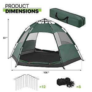 Magshion Camping Lightweight Instant Tent 2 Person Durable Pop Up Indoor Tent Portable Outdoor Backyard Green Tent for Hiking Backpacking, Easy Setup