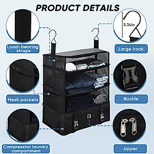 OUMEDUO Portable Hanging Travel Shelves, Upgraded Premium Durable Oxford Packing Cubes for Suitcases Hanging Carry on Closet Luggage Organizers for Travel (Black)