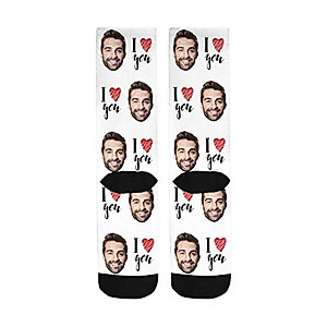 MyPupSocks Custom Face Socks Prime I Heart You Valentines Day White Crew Socks with Personalized Faces on Them