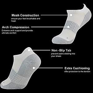 FOOTPLUS Copper Ankle Golf Socks Women Men Summer Copper Low Cut Compression Arch Support Running Hiking Hunting Camping No Show Socks,6 Pairs White, Medium