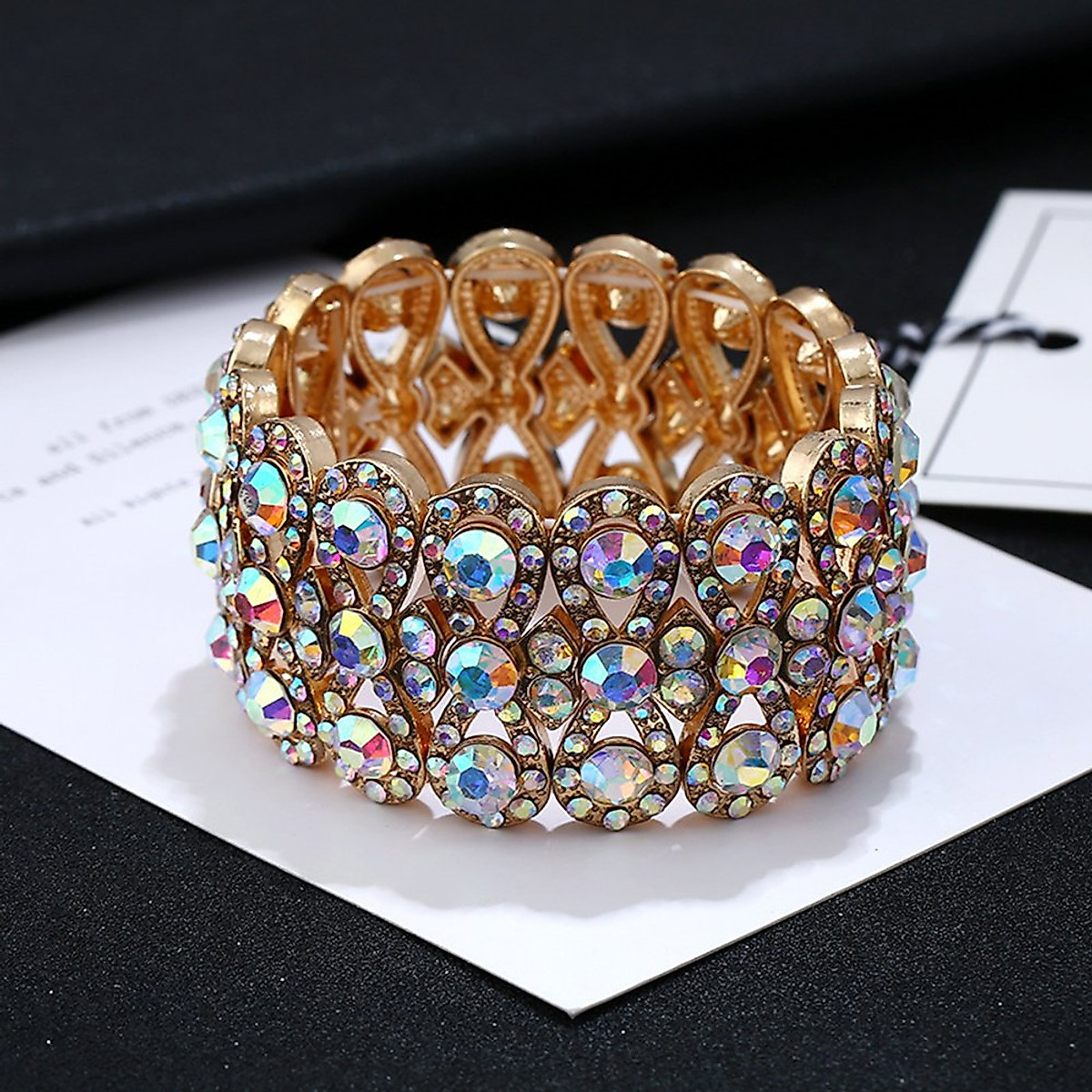CrazyPiercing Crystal Wedding Bracelet, Gold Tone Stretch Rhinestone Bridal Bracelet, Rhinestone Bangles Statement Wedding Bracelet Jewelry for Women