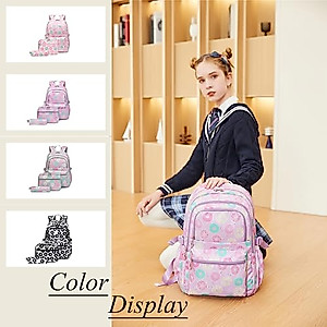 YJMKOI 3PCS Donut Print Backpack for Girls Middle-School Elementary Bookbags with Lunch Box (Grey)