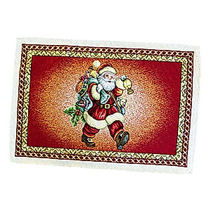 Christmas Placemats with Santa Set of 2 Red Fabric Holiday Glitter with gold Lurex (set of 2) Size:13in X 19in (34cm X 49cm)