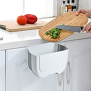 Hsxfl Hanging Trash Can for Kitchen, Mini Foldable Waste Bin Small Collapsible Garbage Can Under Sink, 3L Wall Mounted Folding Trash Bin for Cabinet/Bedroom/Car/Bathroom (White)