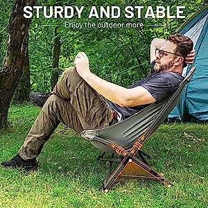 TIMBER RIDGE Lightweight Folding Camping Chair for Adults, Stable Low Seat Beach Chairs with Carry Bag, Portable High Back Chair for Outdoor Camp Sand Lawn Concert Travel Picnic, Supports 300Lbs Grey