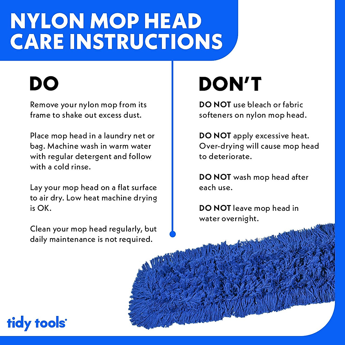 Tidy Tools Commercial Dust Mop & Floor Sweeper – 24 x 5 in. Cotton Nylon Reusable Mop Head, 63 in. Wooden Broom Handle – Industrial Dust Mops for Floor Cleaning & Janitorial Supplies, Blue