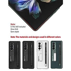KumWum Phone Case for Samsung Galaxy Z Fold 3 5G Ultra-Thin Back Cover Protection Shockproof Bumper with S Pen Holder & Kickstand - Carbon Fiber