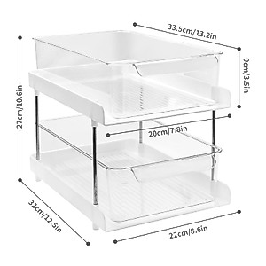 Ruishetop Stackable Under Sink Cabinet Organizer, Multi-Purpose 2 Tier Drawers Sliding Cabinet Basket Organizer Drawer with Handle for Home Kitchen Bathroom Office