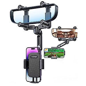 TOPGO Updated Rotatable and Retractable Car Phone Holder- Rear View Mirror Phone Holder, Upgrade Adjustable Car Phone Holder Mount for iPhone, Samsung and All Smartphones
