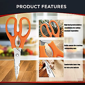 Kitchen Shears, Multi-function Heavy Duty Dishwasher Safe Poultry Shears, Food Grade Stainless Steel Sharp Utility Scissors for Food, White