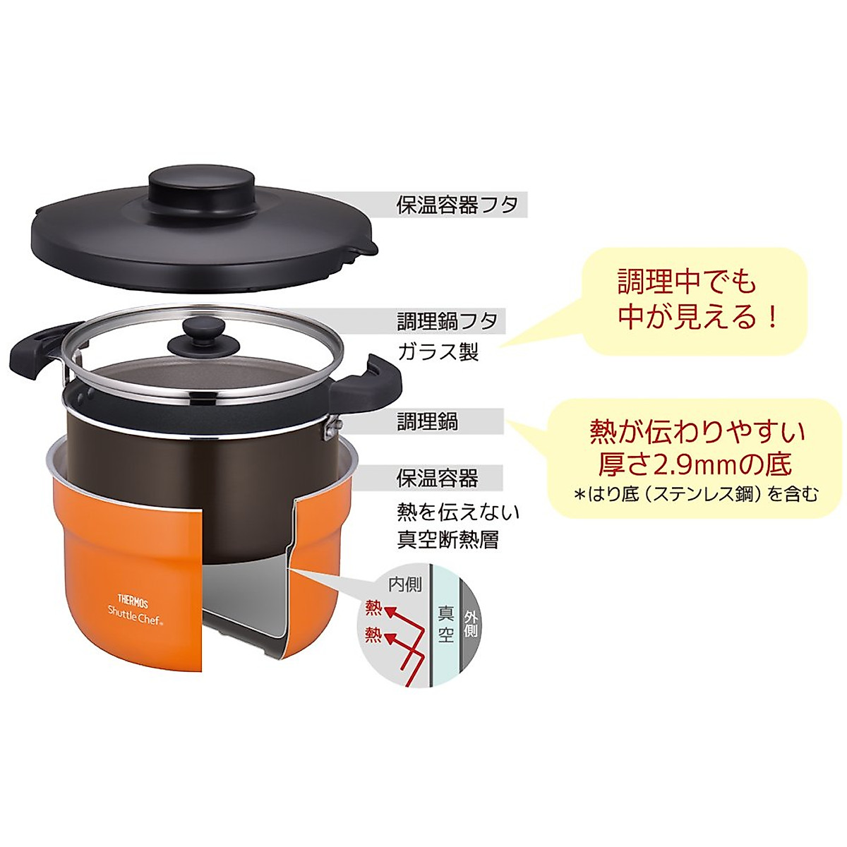 THERMOS Vacuum Warm Cooker"Shuttle Chef" KBJ-3000 OR (Orange)【Japan Domestic genuine products】