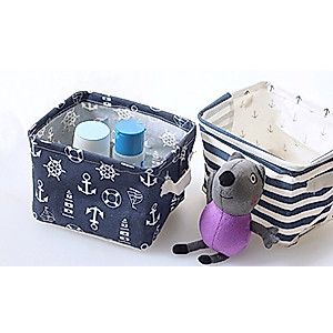 Lannu Nautical Fabric Storage Baskets Bins Cloth Collapsible Organizers Box Beach Anchor Nursery Toys Basket Shelves & Desks Pack 3