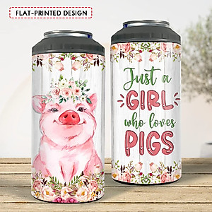 SANDJEST Pig Tumbler Just A Girl Who Loves Pigs 4 in 1 16oz Tumbler Can Cooler Coozie Skinny Stainless Steel Tumbler Gift for Daughter Farm Girl Animal Lover Christmas Birthday