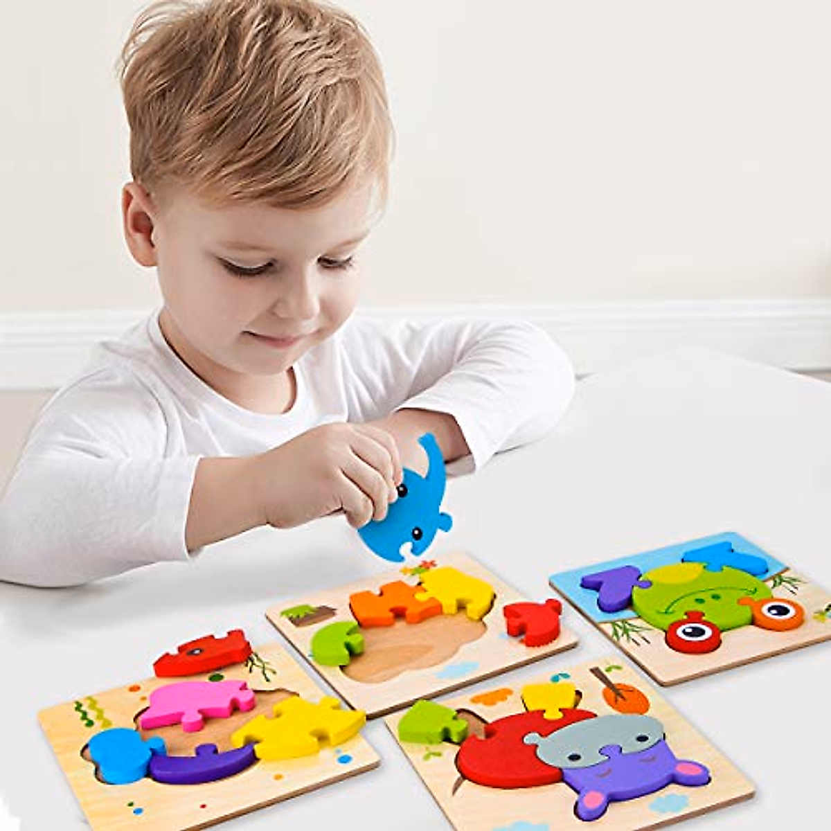 SKYFIELD Wooden Vehicle Puzzles for 1 2 3 Years Old Boys Girls, Toddler Educational Developmental Toys Gift with 6 Vehicle Baby Montessori Color Shapes Learning Puzzles, Great Gift Ideas