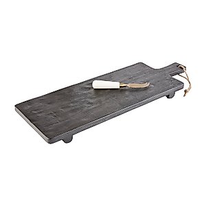 Mud Pie Black Footed Serving Set, board 8" x 21 1/2" | knife 5 1/2"