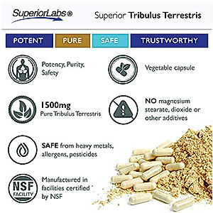 Superior Labs - Tribulus Terrestris - Performance Support & Cortisol Blocker with 45% Saponins, High Potency & Pure 1500mg Dosage, 180 Vegetable Caps - Supports Vitality - with Added BioPerine®