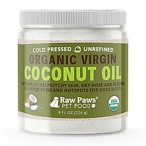 Raw Paws Virgin Organic Coconut Oil for Dogs & Cats, 8-oz - Treatment for Itchy Skin, Dry Nose, Paws - Hot Spot Lotion for Dogs - Natural Hairball Remedy for Dogs
