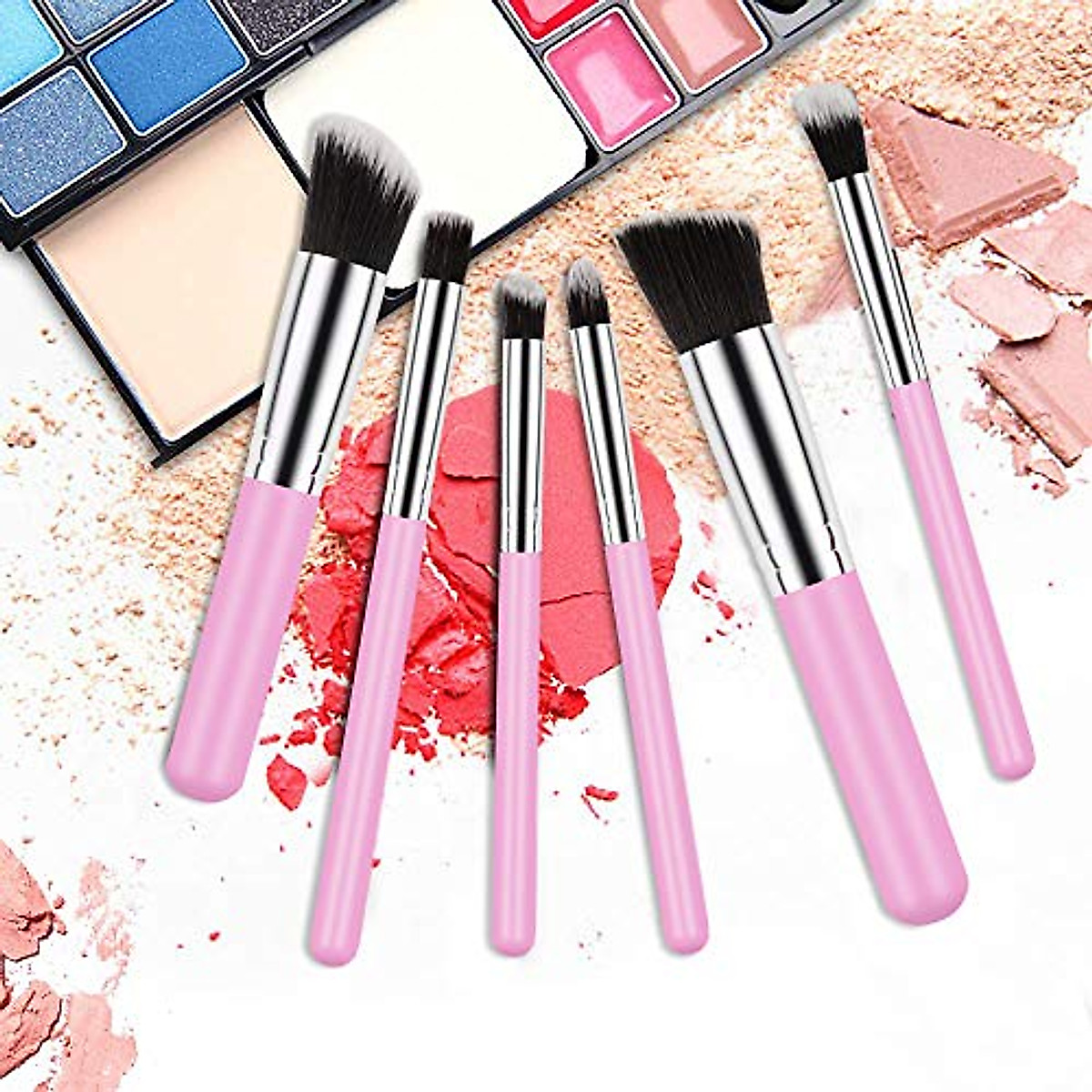 Make Up Brush, 10 Piece Soft Pink Makeup Brushes Set Portable Kabuki Liquid Cream Brushes with Cruelty-Free Synthetic Fiber Bristles Beauty Tools…