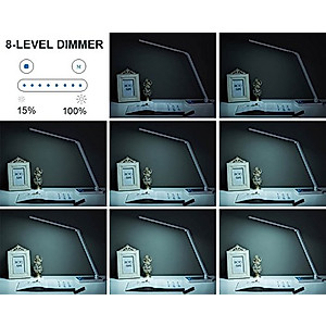 Phive Dimmable LED Desk Lamp with Fast Charging USB Port, Touch Control, 8-Level Dimmer / 4 Lighting Modes, Aluminum Body, Eye-Care LED, Table Lamp for Bedroom/Reading/Study (Silver)