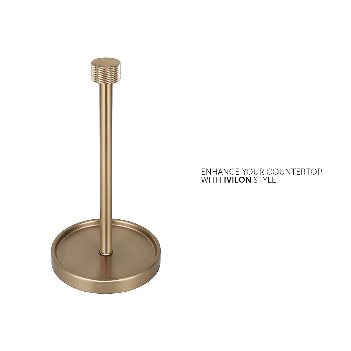 Ivilon Countertop Paper Towel Holder - Modern Knurling End Cap Minimalist Design - Color Warm Gold