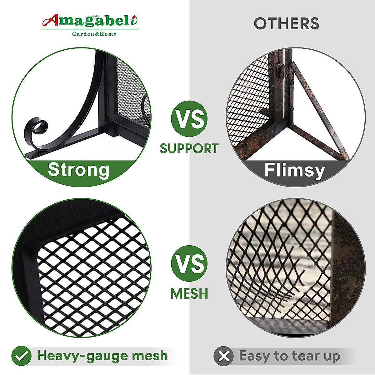 AMAGABELI GARDEN & HOME Fireplace Screen with Doors Large Flat Guard Fire Screens Outdoor Metal Furnace Fireguards Mesh Solid Wrought Iron Fire Place Panels Wood Burning Stove Accessories Black