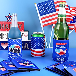 Veterans Day Gifts for Men 24 Pcs American Flag Bottle Cooler Sleeves Gifts for Veterans Collapsible Insulation Cover for Veterans Day Patriotic Home Office Table Party Decorations, 12 oz