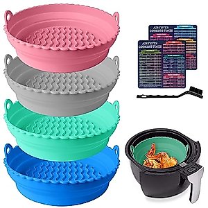 Onite Air Fryer Silicone Liners, Air Fryer Liners Square Pot for 4 to 8 QT, with Air Fryer Magnetic Cheat Sheet, Food Safe Reusable Air Fryers Oven Accessories, 4 Colors