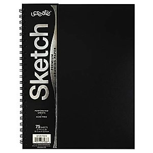 UCreate Poly Cover Sketch Book, Heavyweight, 9" x 12", Black, 75 Sheets