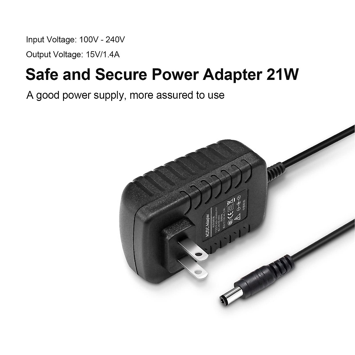 Eboxer 21W 15V 1.4A AC/DC Power Adapter, 6.7FT Cord Power Supply Charger Adapter, Electronic Accessory Replacement Part (US Plug)