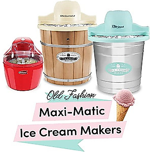 Elite Gourmet EIM916# Old Fashioned 6 Quart Vintage Wood Bucket Electric Ice Cream Maker Machine, *Bonus Classic Die-Cast Hand Crank for Churning, Uses Ice & Rock Salt Churn Ice Cream in Minutes, Pine