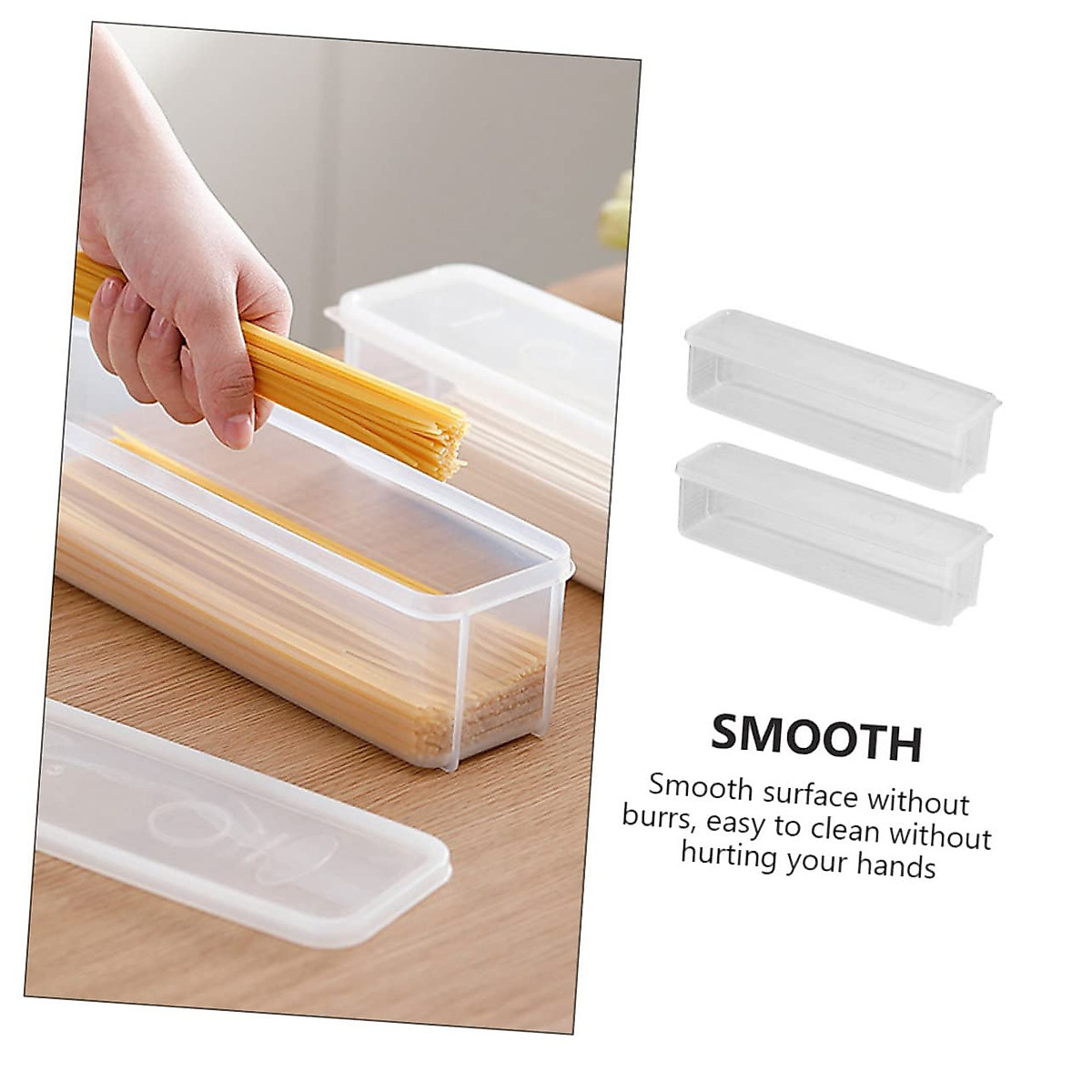 KICHOUSE 2Pcs Airtight Rectangular Pasta Noodle Storage Boxes Sealed Grains Canisters for Pantry and Refrigerator Organization for Spaghetti and Food Storage