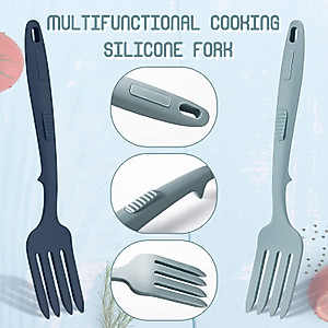 2pcs Silicone Flexible Forks, Silicone Cooking Fork Heat Resistant, Multifunctional Nonstick Blending Fork for Cooking Utensil for Kitchen Stir Mix Mash (Lake Blue, Dark Blue)