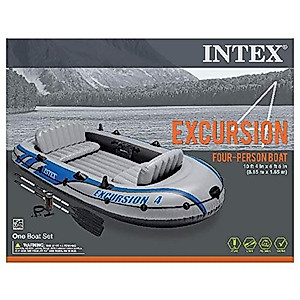 Intex Excursion 4 Inflatable 4 Person Fishing Boat Raft Set with Motor Mount Kit for Rivers and Lakes (Motor Not Included)