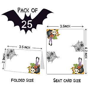 Halloween Table Place Cards, Editable Name Place Cards, 25 Pack Buffet Food Tent Labels, Double Design Name Cards, Halloween Thanksgiving Party Decorations, Easy Folding for Dinner Party - L528