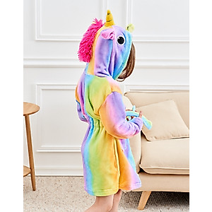 Doctor Unicorn Soft Unicorn Hooded Bathrobe Sleepwear - Unicorn Gifts for Girls (Rainbow, 7-9 Years)