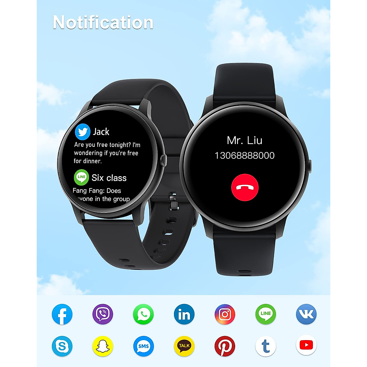 ASIAMENG Smart Watch for Women, Round Smartwatch for IP68 Waterproof with Heart Rate Monitor, Sleep Monitor, Calorie Monitor, Pedometer Stopwatch Fitness Watch, Smart Watch for iPhone Android