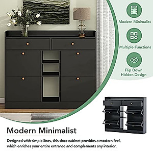 Shoe Rack Storage Cabinet with 4 Flip Drawers, Multifunctional Shoe Cabinet Slim Modern Shoe Storage Organizer with 2 Drawers for Entryway Hallway Furniture Doorway, Up to 26 Pair of Shoes, Black