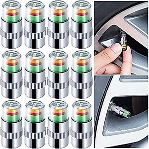 PAGOW 12Pcs 2.2Bar 32PSI Car Tire Pressure Monitor Valve Stem Caps Sensor Indicator 3 Color Eye Alert