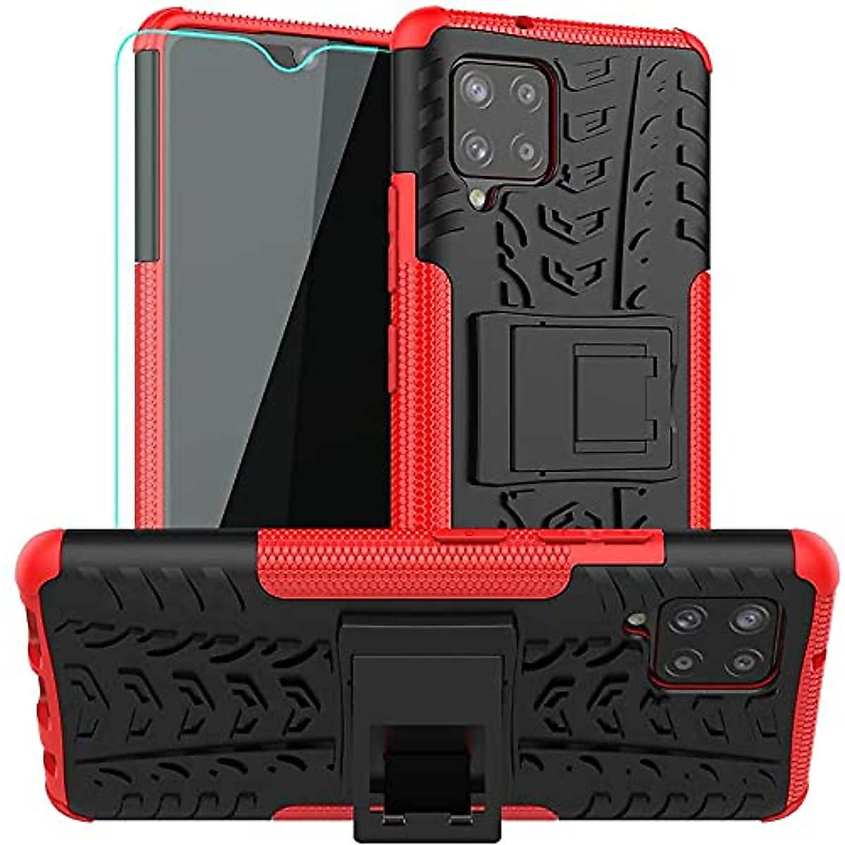 for Galaxy A42 5G Phone Case with HD Screen Protector, Dual Layer [16 FT Military Grade Drop Protection] Magnetic Ring Holder Kickstand Protective Phone Case for Samsung Galaxy A42 5G (Red)