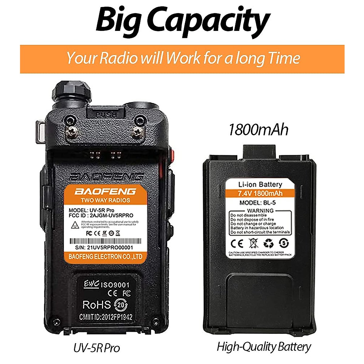 Baofeng UV-5RPro 8W 2Pack Ham Radio Two Way Radio More Radio Case One Programming Cable