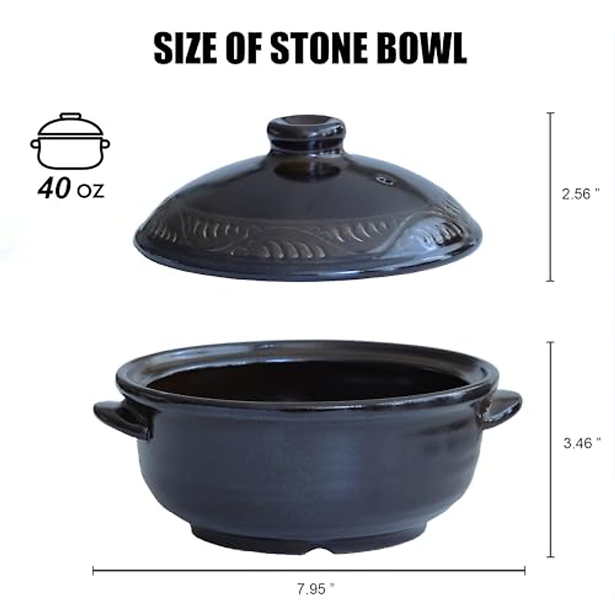 ElinCube Traditional Korean Stone Bowl with Lid (Dolsot), Sizzling Hot Pot for Bibimbap and variety Soup - Premium Ceramic Cookware