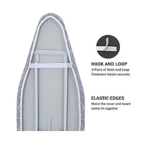 Ironing Board Cover and Pad Standard Size 15 x 54,3 Pairs of Hook and Loop Fastener Straps,Elastic Edges,Cotton Iron Board Cover with Scorch Resistant Thick Padding (Pattern G)