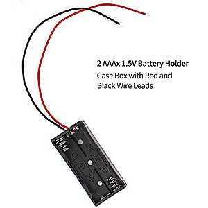 OLIREXD 6PCS 2 x 1.5V AAA Battery Spring Clip Plastic Storage Box 2 Slots x 1.5V AAA Battery Case Holder Black Red Wire Leads (2AAA)