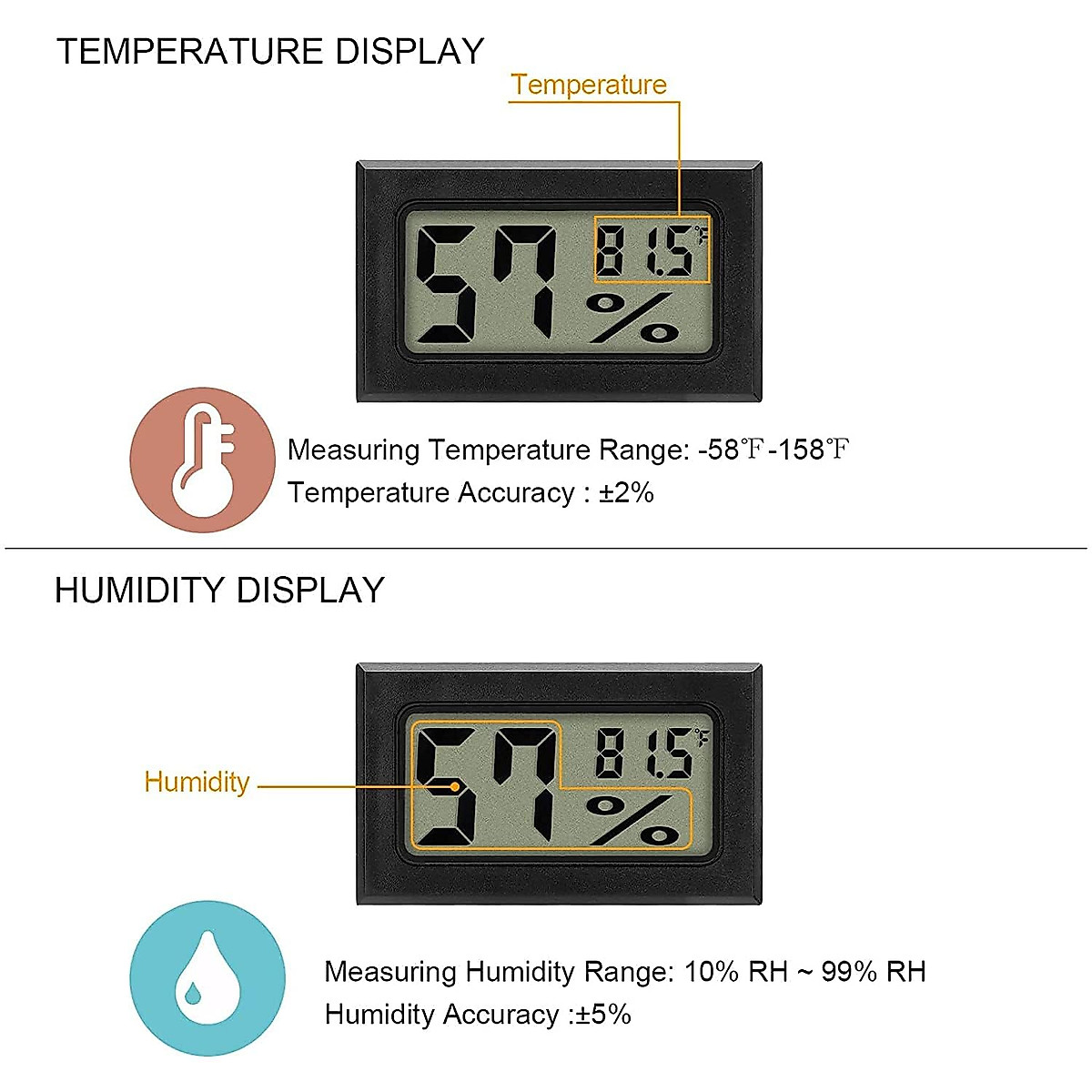 Mini Digital Thermometer and Humidity Meter, Hygrometer Without Probe, Hydrometer: Digital Temperature and Humidity Monitor for Reptile Incubator, Brooders, Garden, Greenhouse, Fridge, Experiment use
