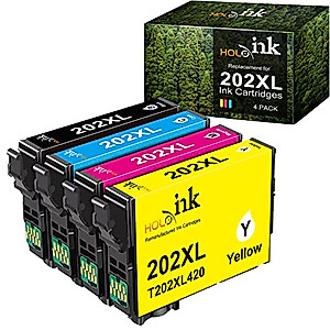 HOINKLO Remanufactured 202 Ink Cartridge Replacement for Epson 202 XL 202XL T202XL for Expression Home XP-5100 Workforce WF-2860 Printer New Upgraded Chips (1 Black, 1 Cyan, 1 Magenta, 1 Yellow)