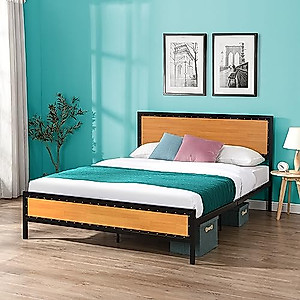 HAUSHECK Queen Size Platform Bed Frame, Industrial Stlye Metal Bed Frame w/Headboard & Footboard, Bedframe No Box Spring Needed for Kids, Teen, Adults, Strong Steel Slat Support Mattress Foundation
