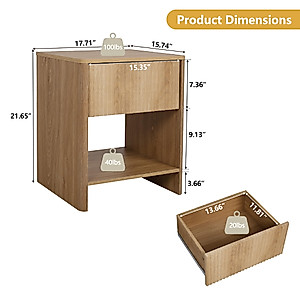 affeivul Modern Night Stand Set 2 with Drawer, Boho Nightstand for Bedroom, Small End Table with Storage, Living Room/Bed Side Table with Drawer for Small Spaces, Fluted Cabinet Wood Nightstand