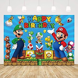 chaungda 8x6ft Super Mario Gold Coin Video Game Happy Birthday Theme Photography Backdrops Children Boys Birthday Party Photo Backgrounds